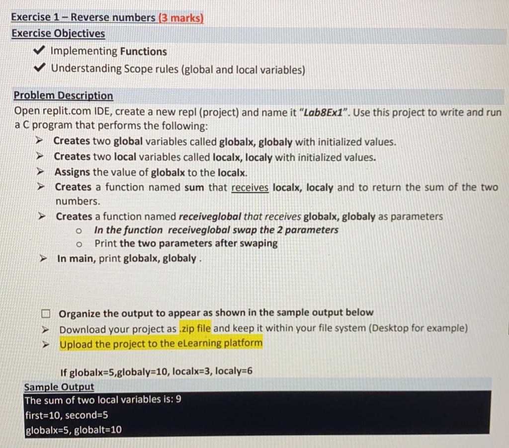 Solved Exercise 1 - Reverse numbers (3 marks) Exercise | Chegg.com
