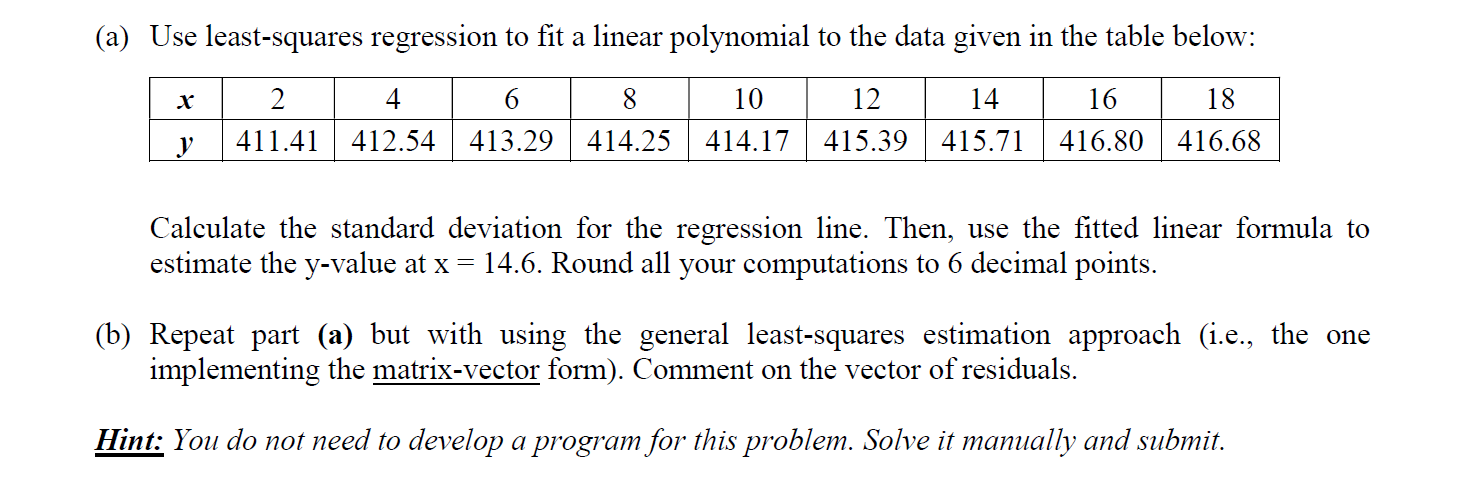 Solved (a) Use least-squares regression to fit a linear | Chegg.com