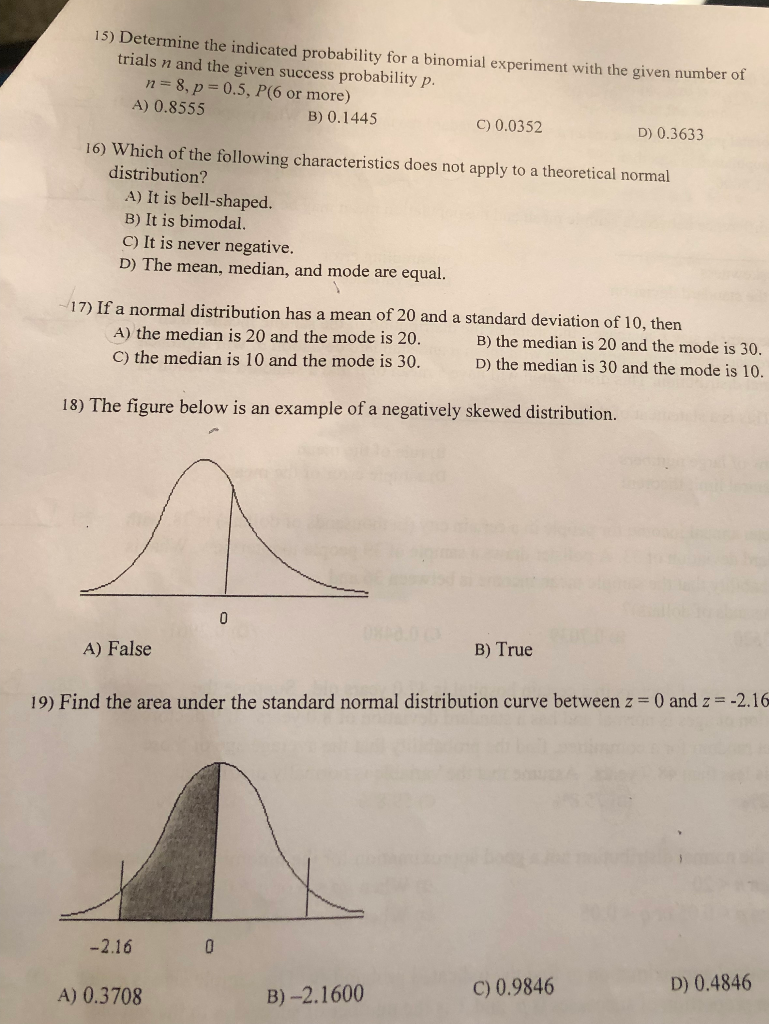 Solved 15) Determine the indicated probability for a | Chegg.com