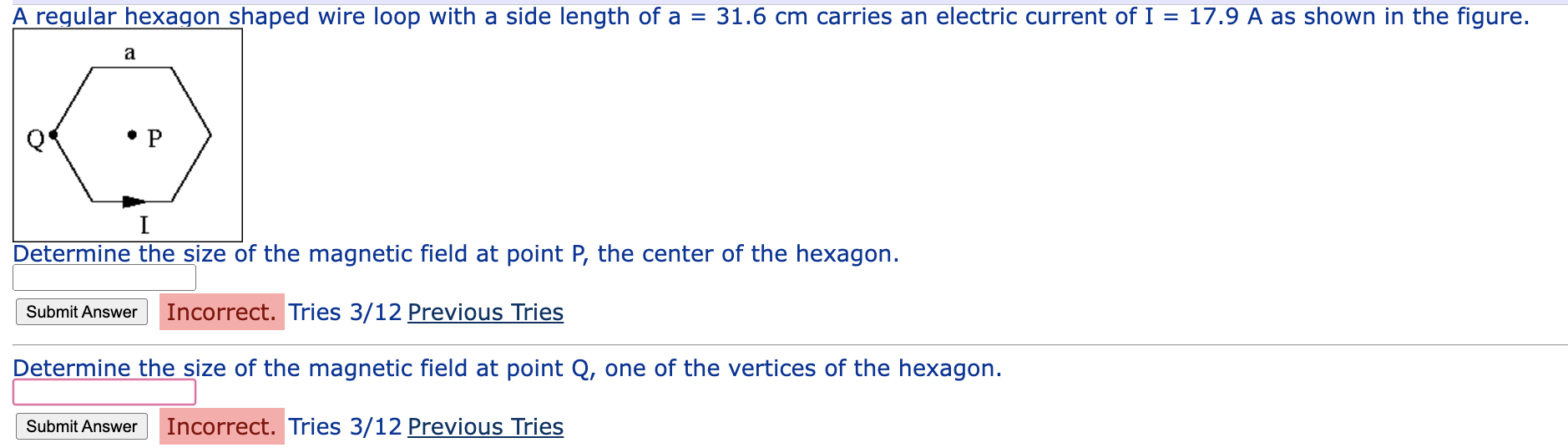Solved A reqular hexagon shaped wire loop with a side length | Chegg.com