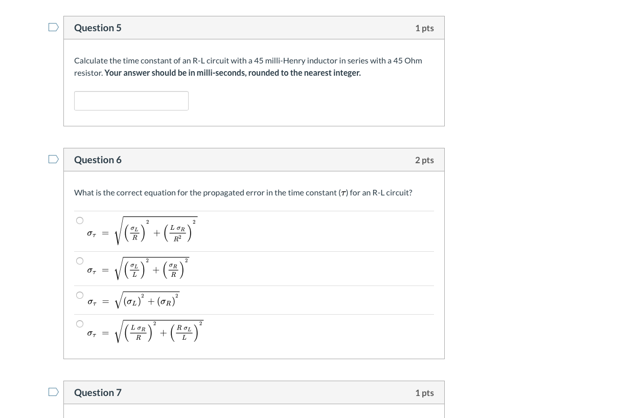 Solved Question 5 1 pts Calculate the time constant of an | Chegg.com