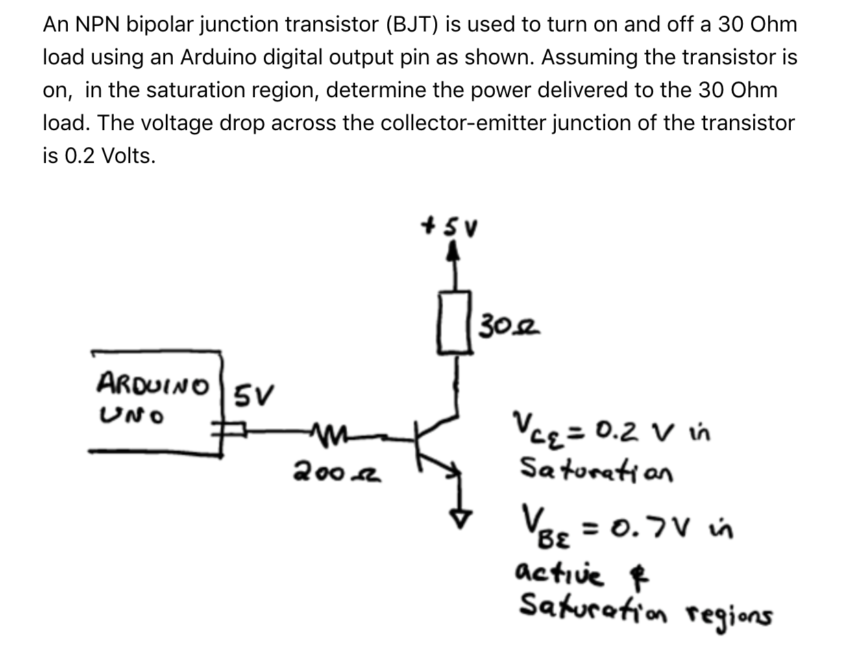 Solved An NPN bipolar junction transistor (BJT) is used to | Chegg.com