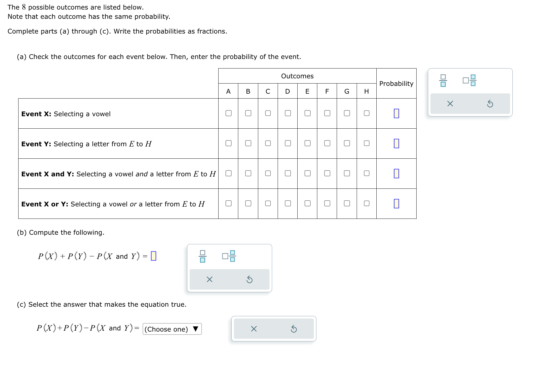 Solved The 8 ﻿possible outcomes are listed below.Note that | Chegg.com