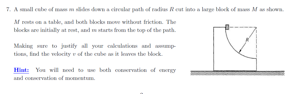 Solved 7. A small cube of mass m slides down a circular path | Chegg.com
