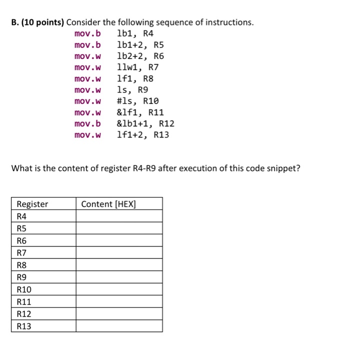 Solved What is the content of register R4-R9 after execution | Chegg.com