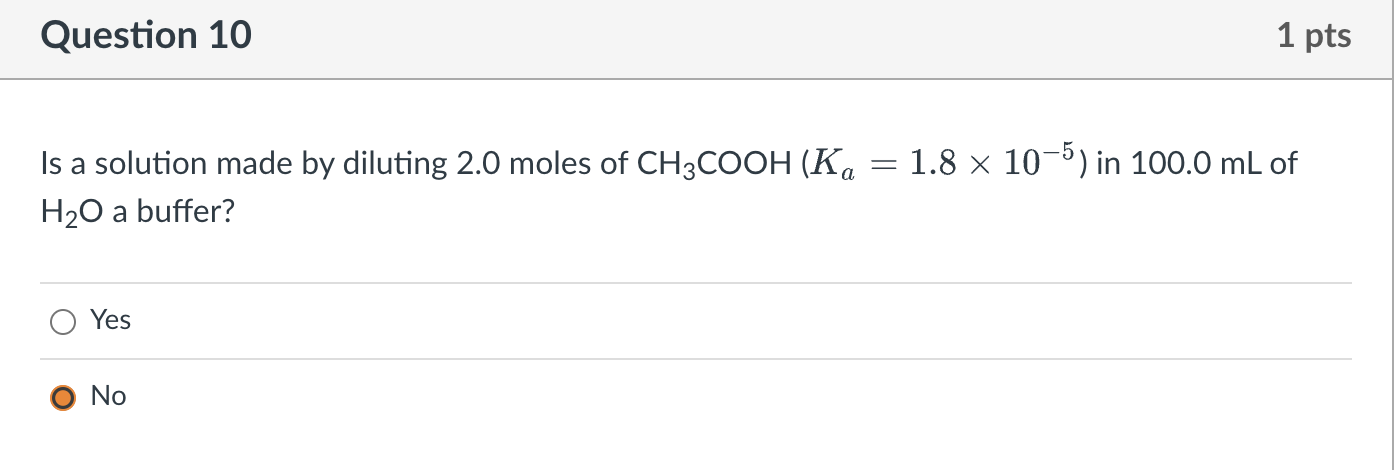 Solved Question 10Is a solution made by diluting 2.0 ﻿moles | Chegg.com