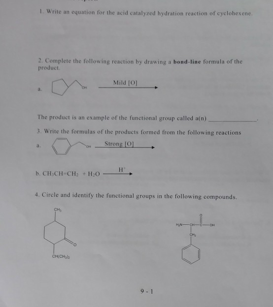 Solved 1. Write an equation for the acid catalyzed hydration | Chegg.com