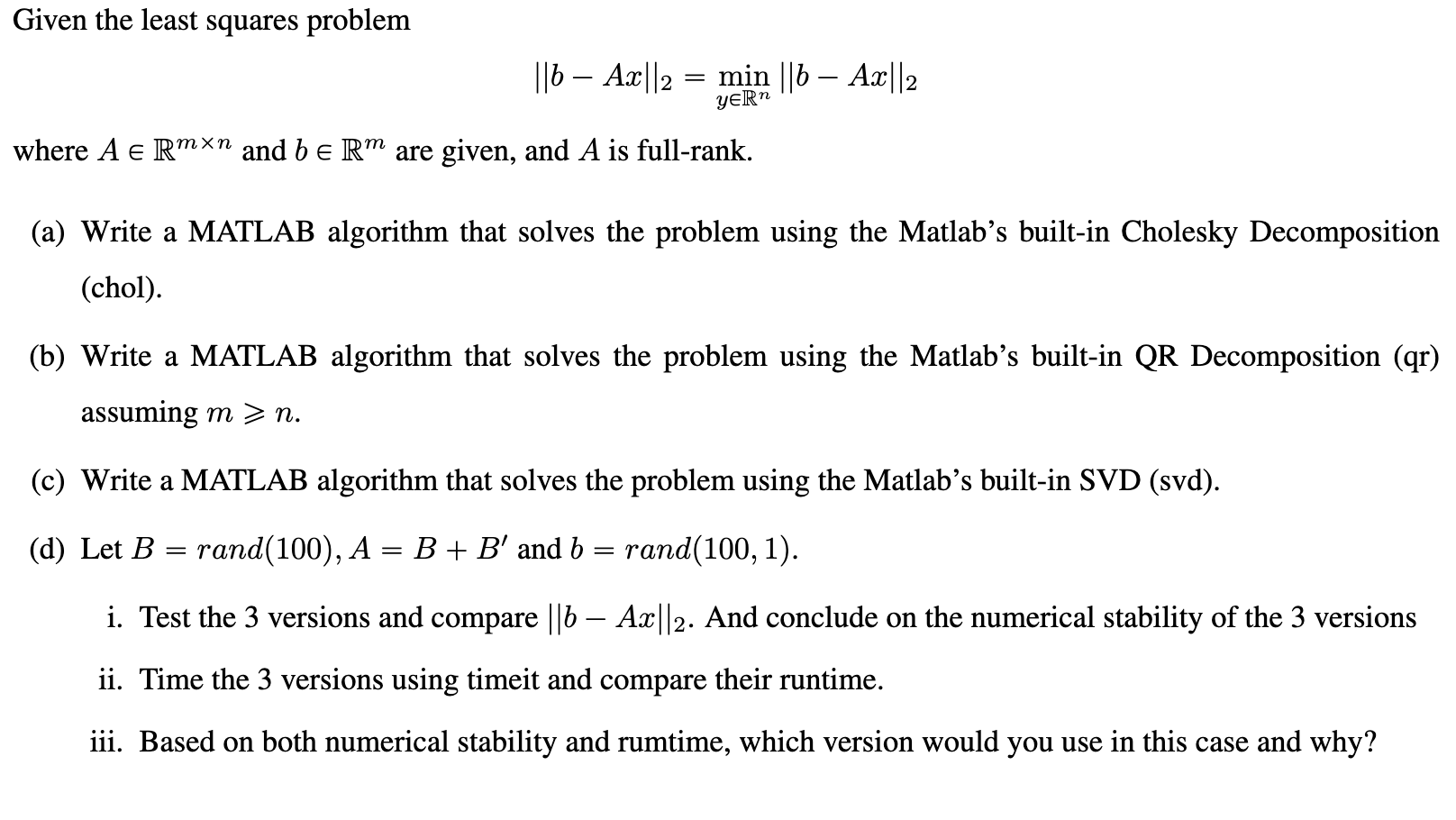 Given the least squares problem | Chegg.com