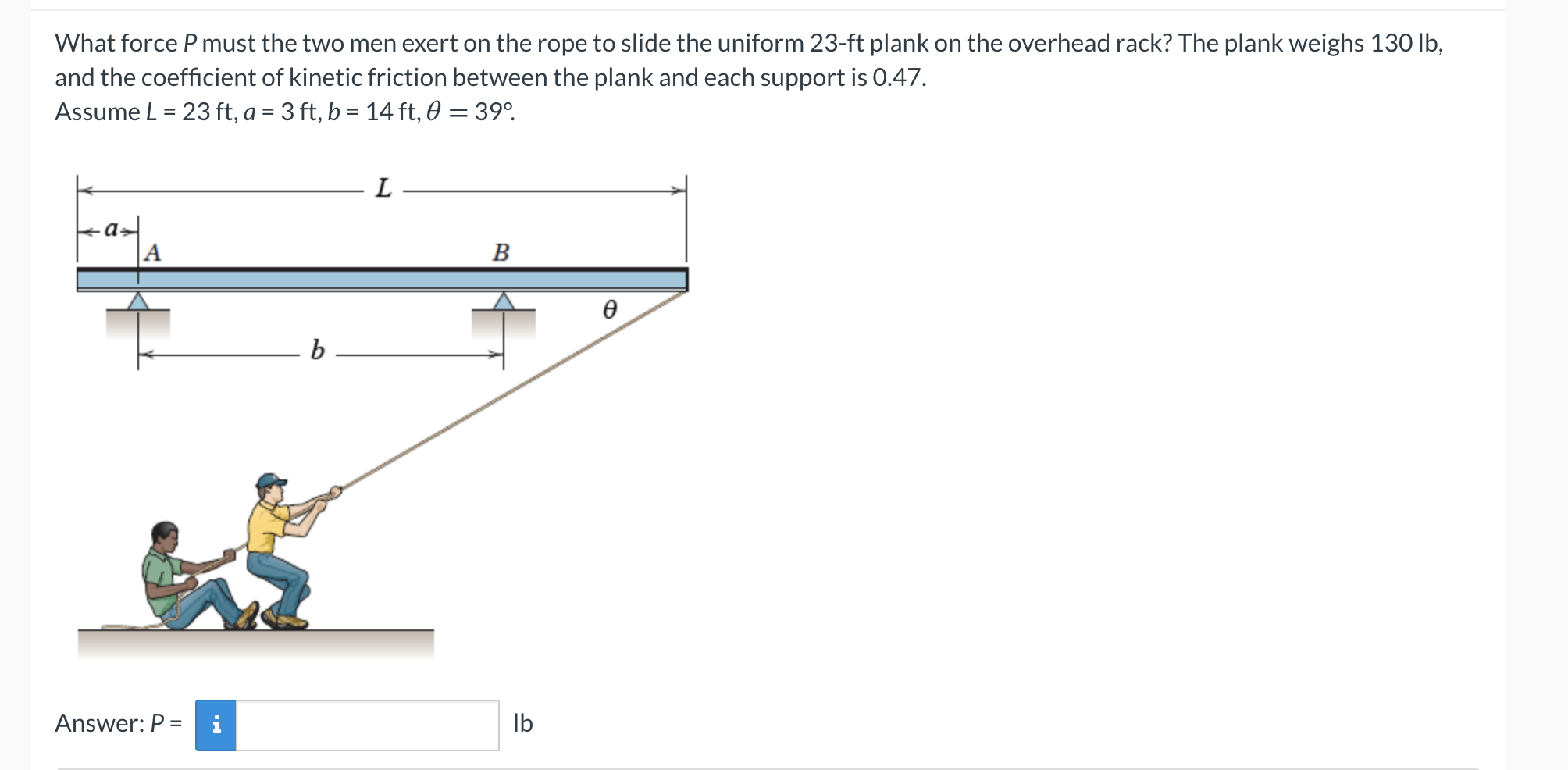Solved What force P must the two men exert on the rope to | Chegg.com
