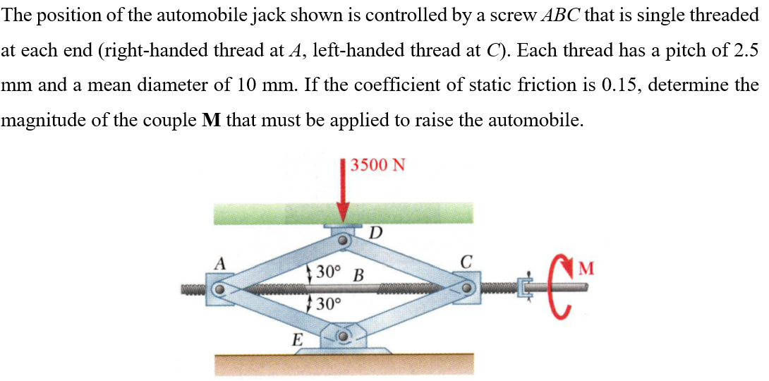 Solved The position of the automobile jack shown is | Chegg.com