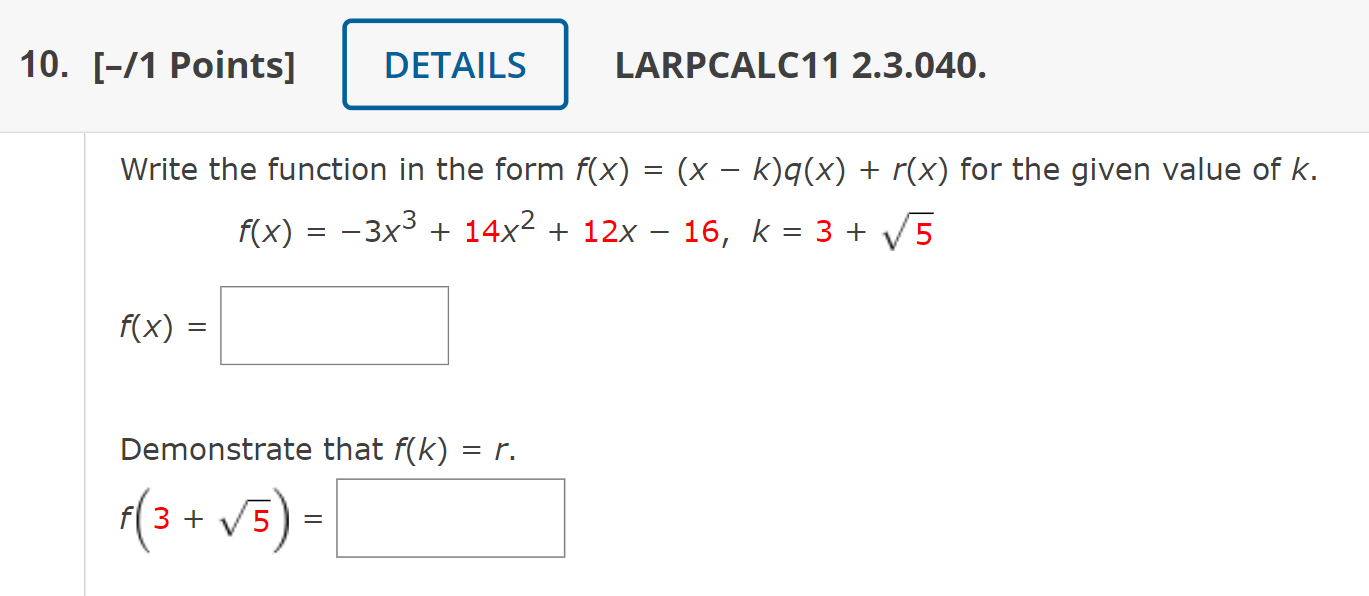 Solved 10. [-/1 Points] LARPCALC11 2.3.040. Write the | Chegg.com