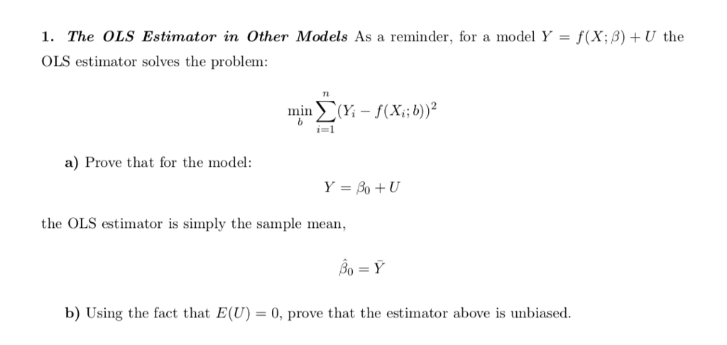 Solved 1. The OLS Estimator in Other Models As a reminder, | Chegg.com