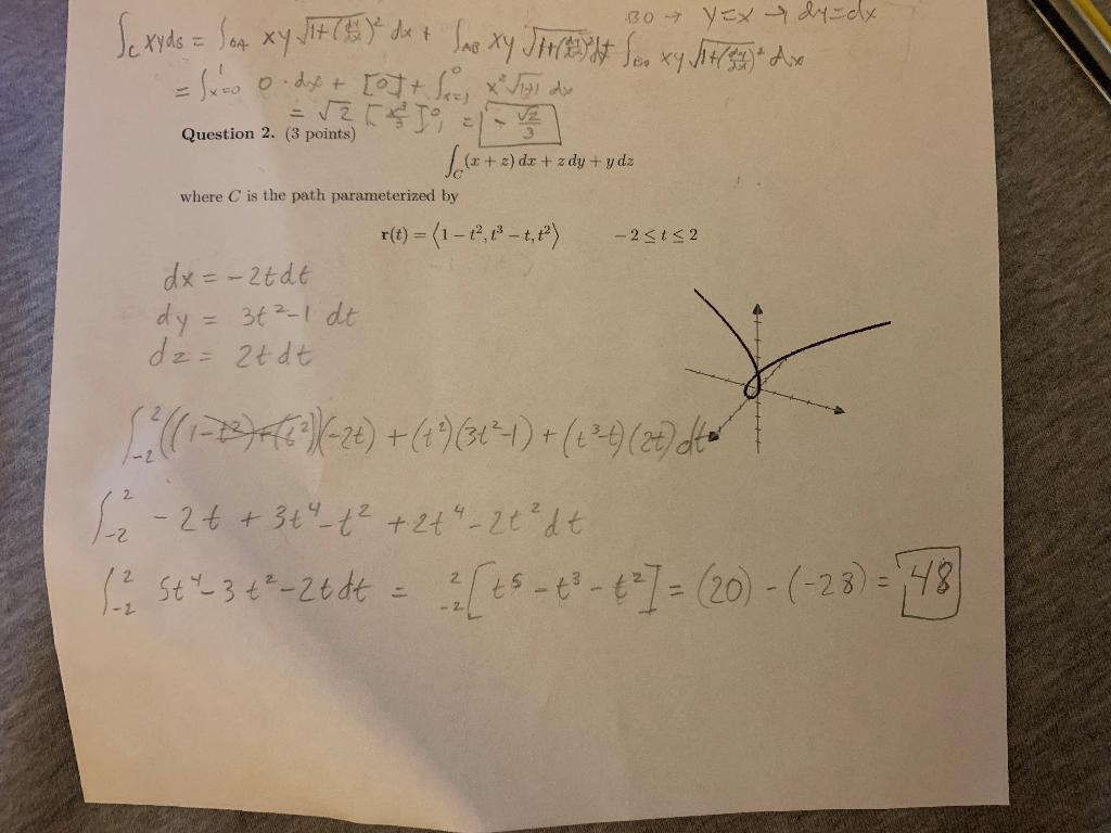 Solved Integral of (x+z)dx+zdy+ydz where C is the path | Chegg.com
