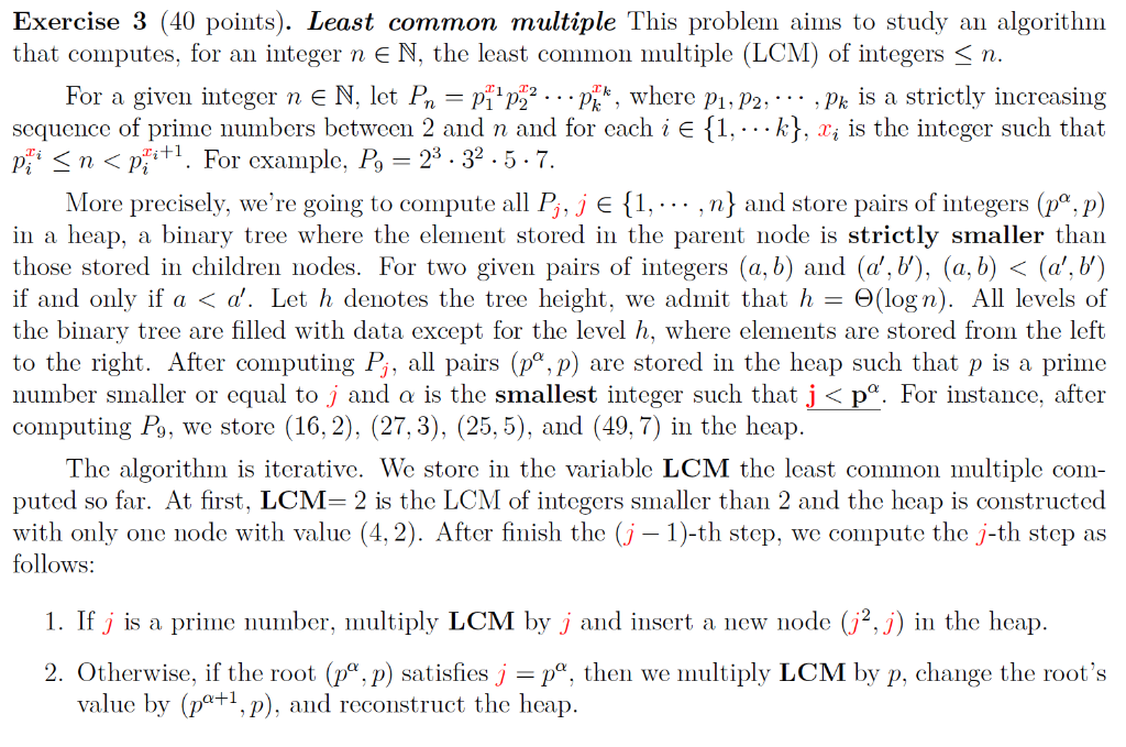 Solved Exercise 3 (40 points). Least common multiple This | Chegg.com