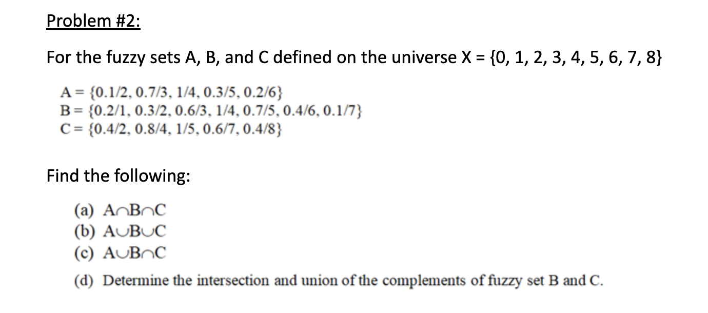 Solved For the fuzzy sets A,B, and C defined on the universe | Chegg.com