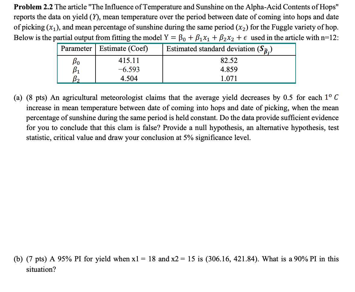 Solved Problem 2.2 The article "The Influence of Temperature | Chegg.com