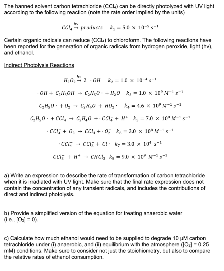 Solved The banned solvent carbon tetrachloride (CCl4) can be | Chegg.com