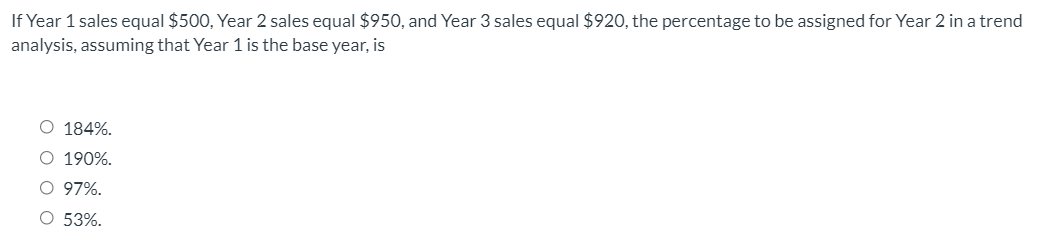 Solved If Year 1 sales equal $500, Year 2 sales equal $950, | Chegg.com