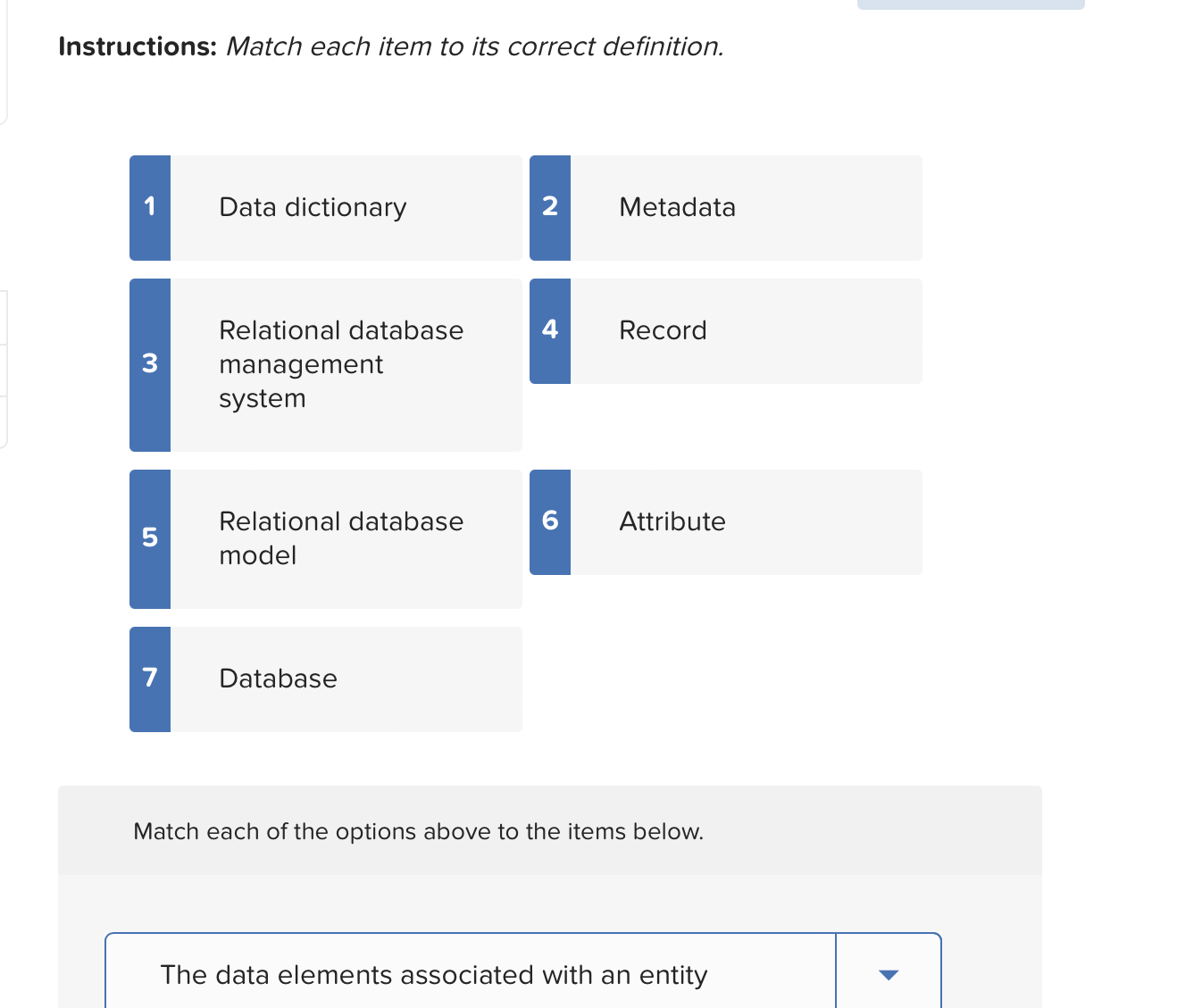 Solved Instructions: Match each item to its correct | Chegg.com
