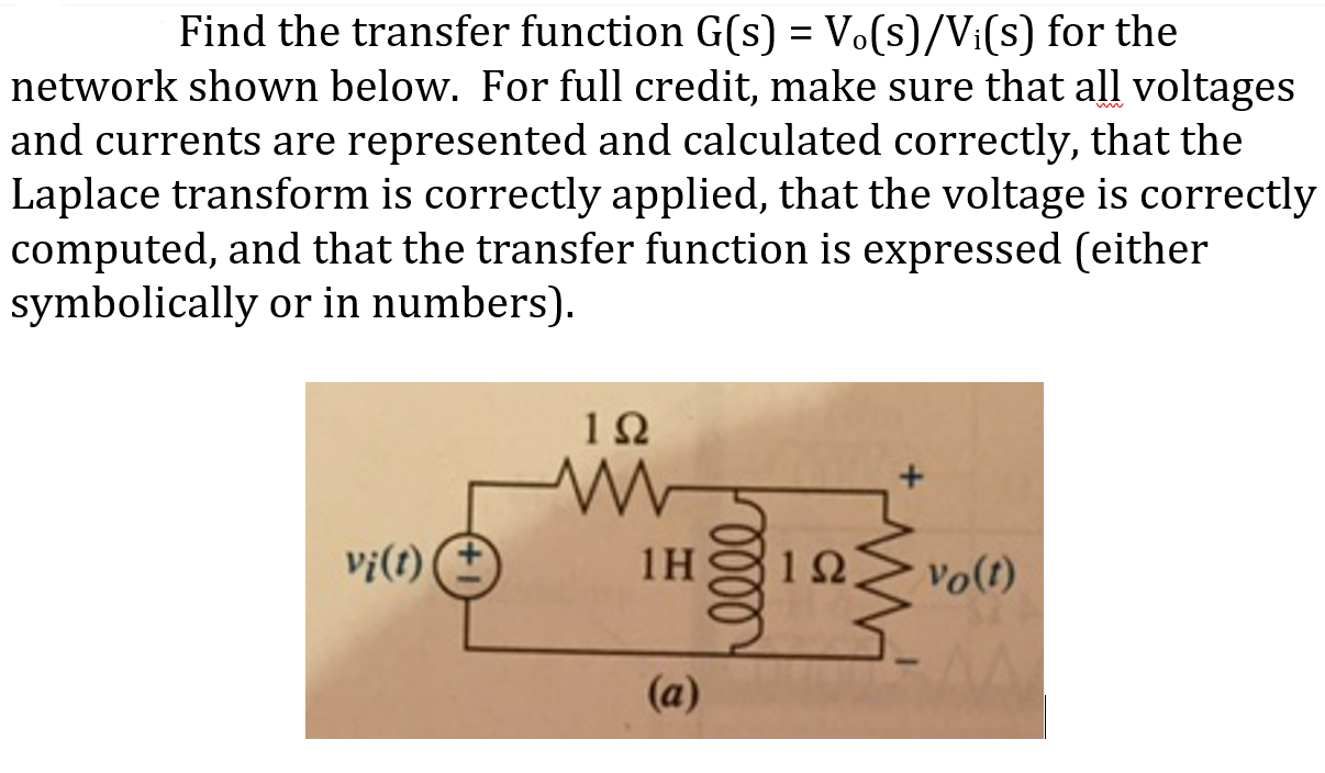 Solved Find the transfer function G(s) = V.(s)/Vi(s) for the | Chegg.com