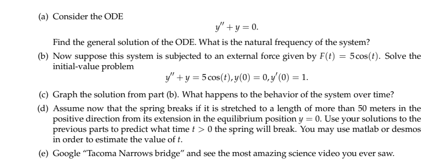 Solved 4. Resonance. Consider an undamped system exhibiting | Chegg.com