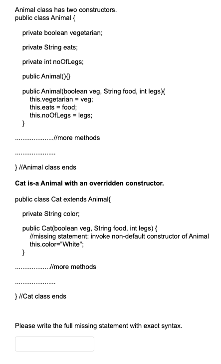 Solved Animal class has two constructors. public class | Chegg.com Solved Animal class has two constructors. public class | Chegg.com