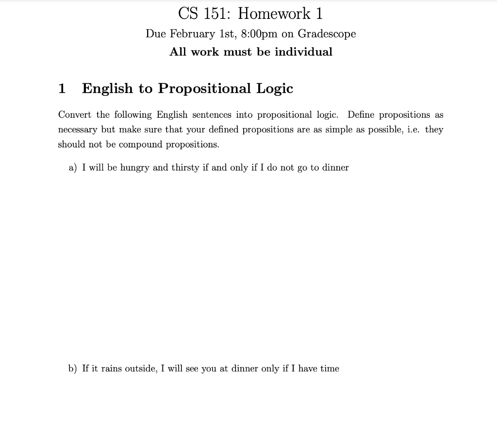Solved CS 151: Homework 1 Due February 1st, 8:00pm on | Chegg.com