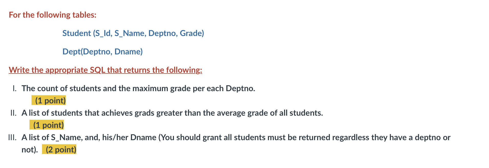 Solved For the following tables: Student (S_Id, S_Name, | Chegg.com