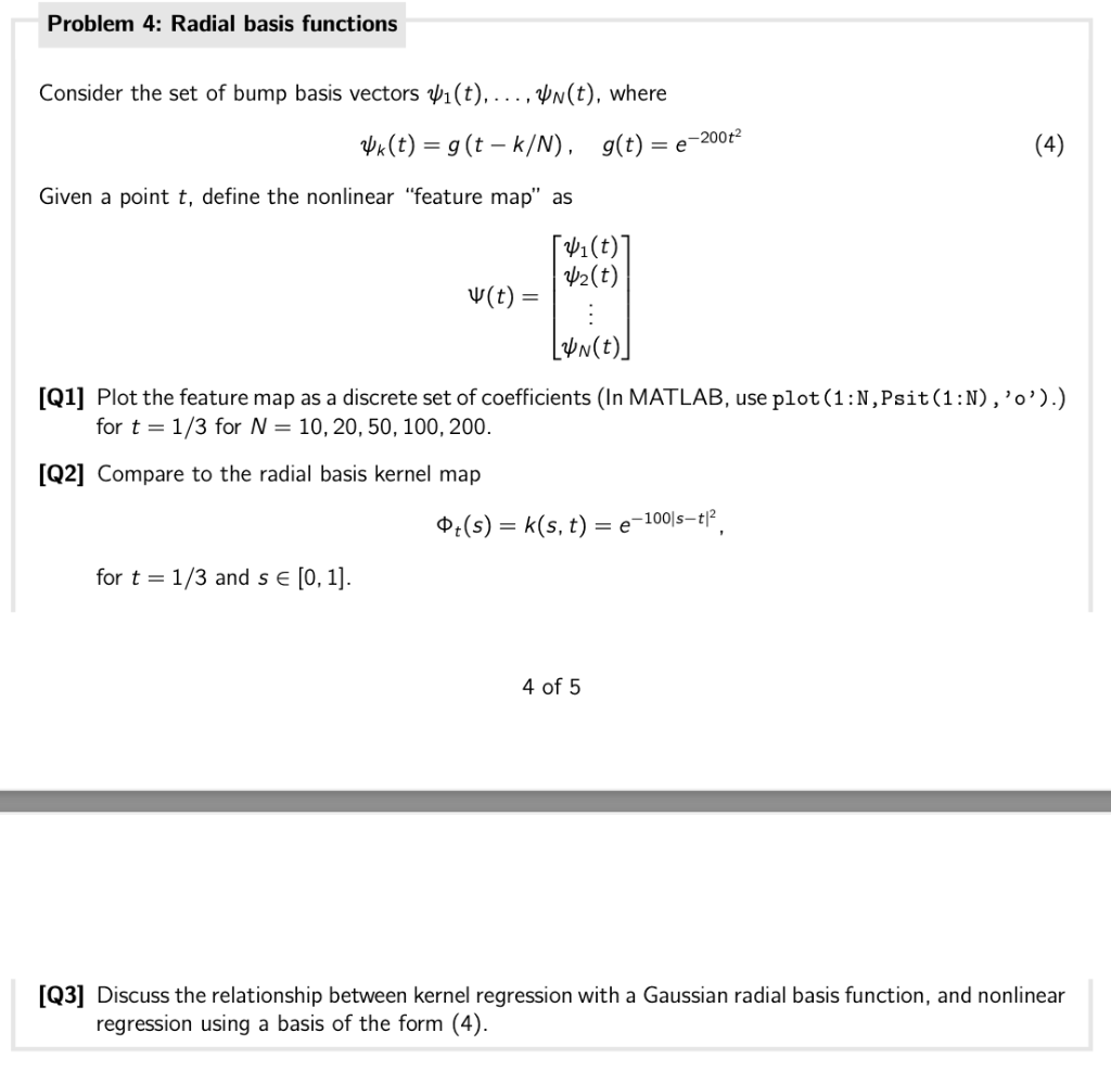 Problem 4: Radial basis functions Consider the set of | Chegg.com