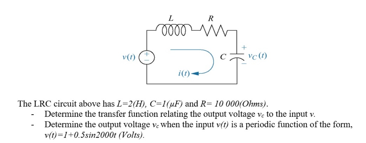 Solved by an EXPERT The LRC ﻿circuit above has L=2(H),C=1(μF) ﻿and | Chegg.com