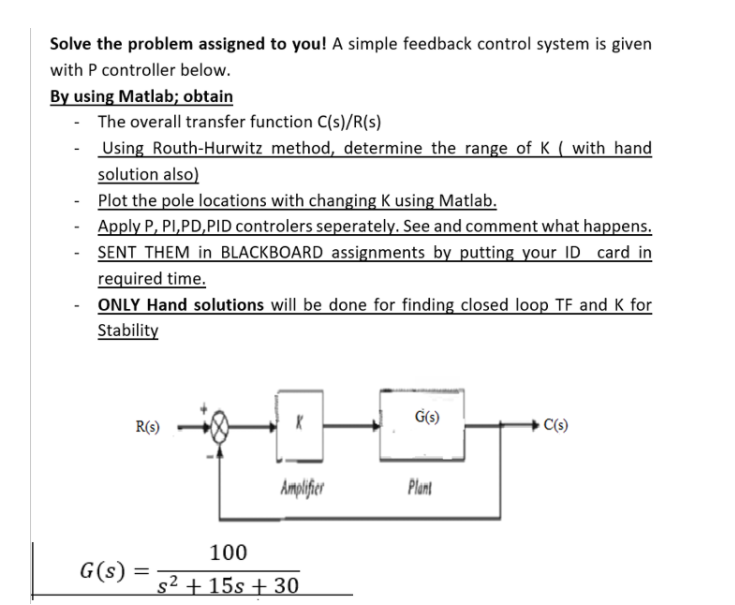 Solved Solve the problem assigned to you! A simple feedback | Chegg.com