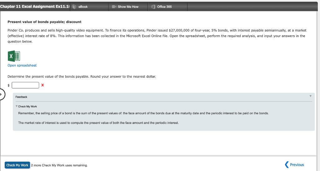 Solved Chapter 11 Excel Assignment Ex11.11 eBook Show Me How | Chegg.com