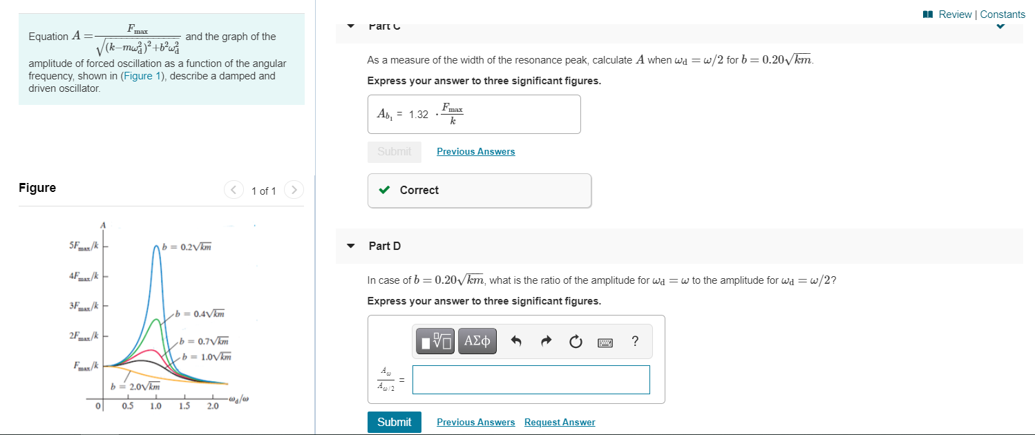Solved 1 Review Constants Partu Fm Equation A= and the graph | Chegg.com