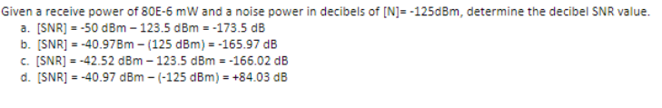 Solved Determine the decibel values of thermal noise power | Chegg.com
