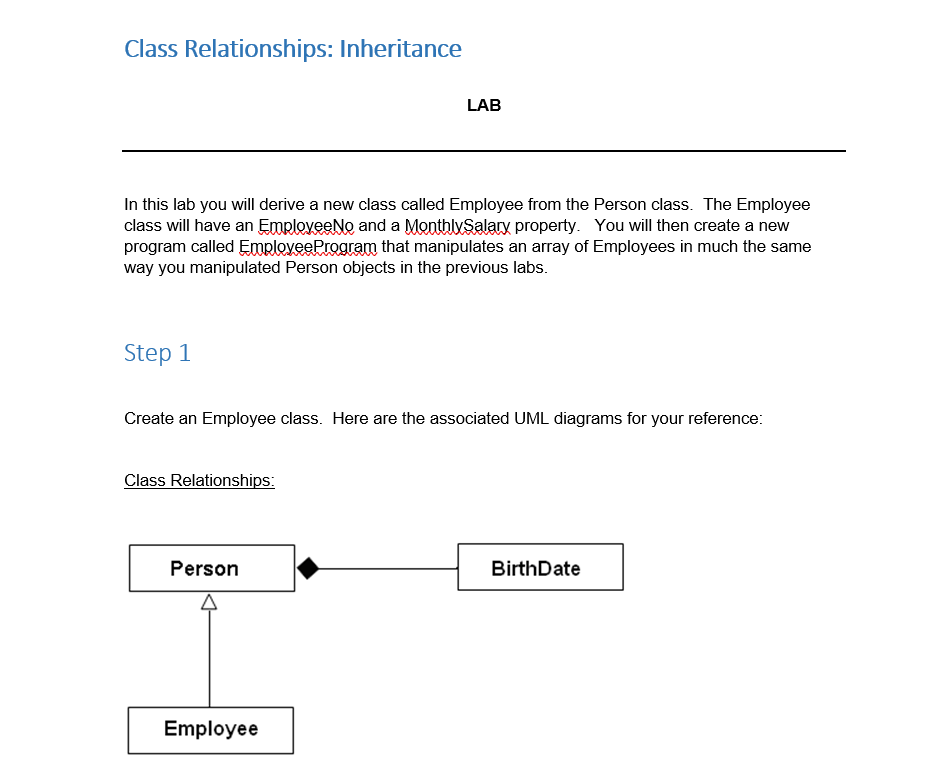 Solved Class Relationships: Inheritance LAB In this lab you | Chegg.com