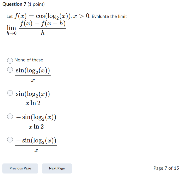 Solved Question 7 (1 point) Let f(x)=cos(log2(x)) | Chegg.com