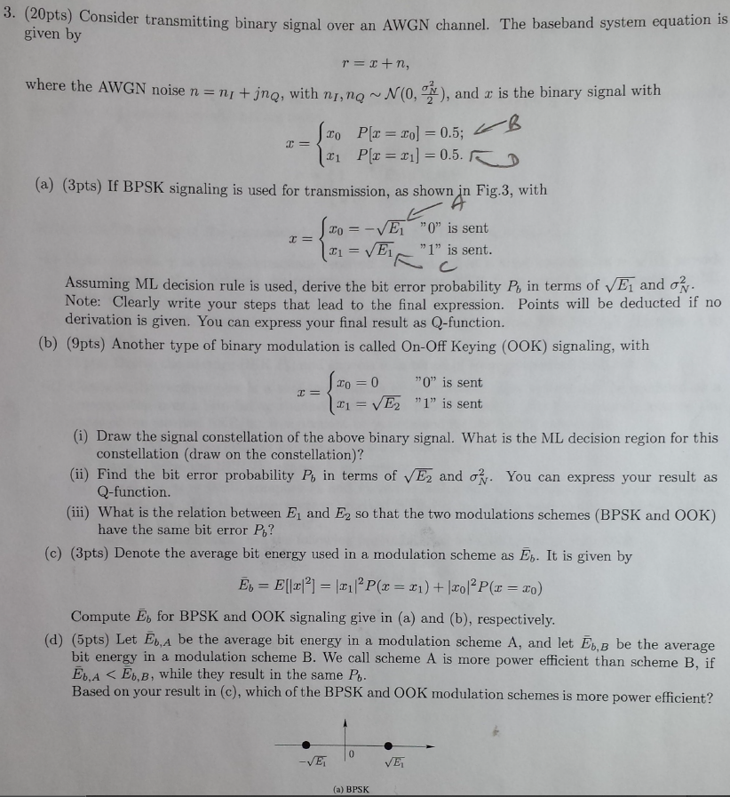 Solved 3. (20pts) Consider transmitting binary signal over | Chegg.com