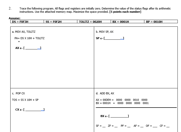Solved TRACE THE FOLLOWING PROGRAM. ALL FLAGS AND REGISTERS | Chegg.com