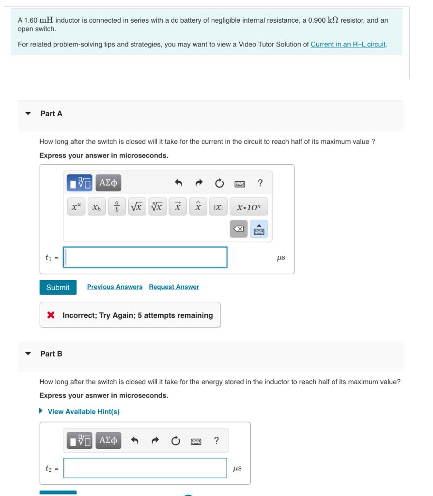 Solved A 1.60mH inductor is connected in series with a dc | Chegg.com