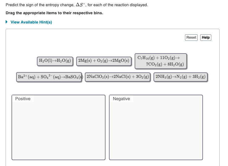 Solved Predict the sign of ﻿the entropy change, ΔS°, ﻿for | Chegg.com