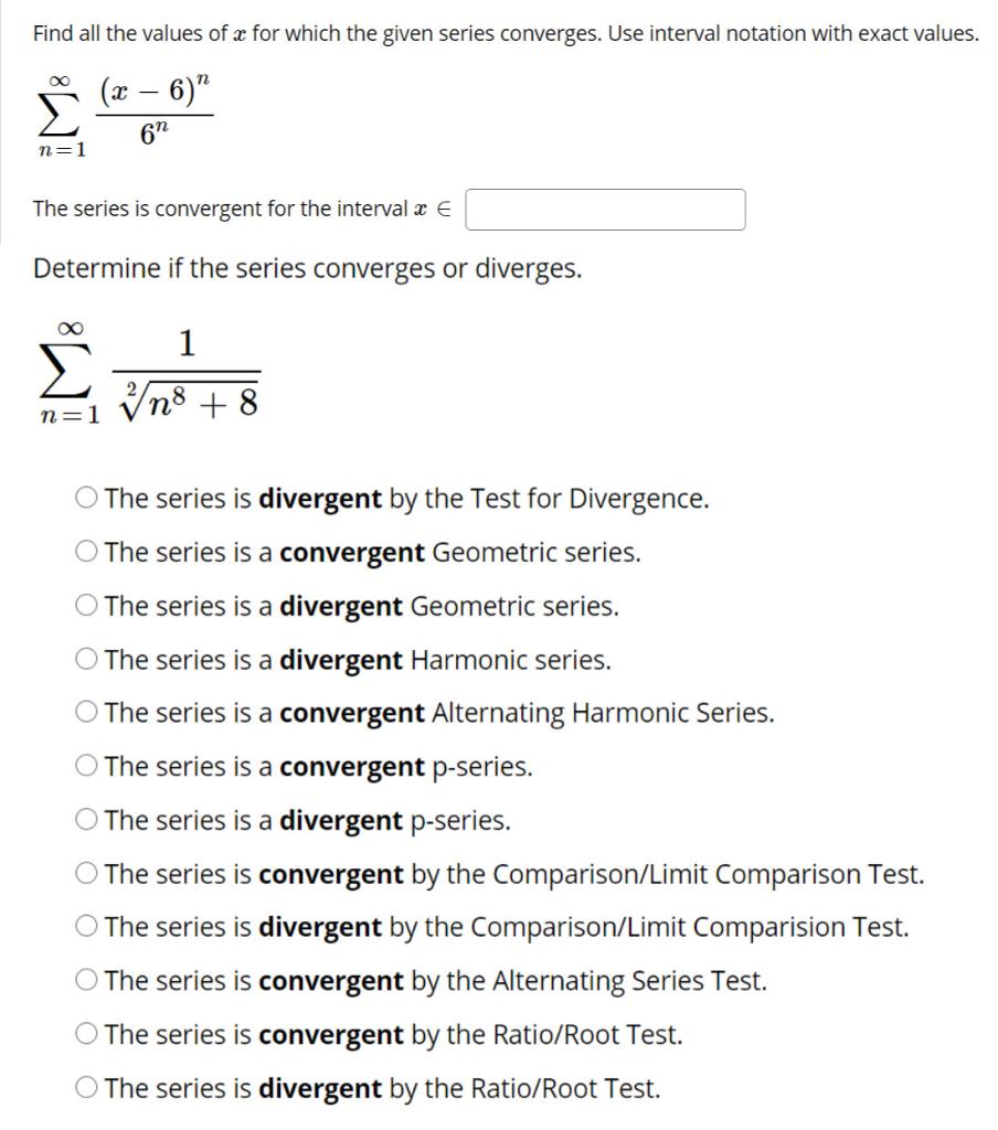 Solved Find all the values of x for which the given series | Chegg.com