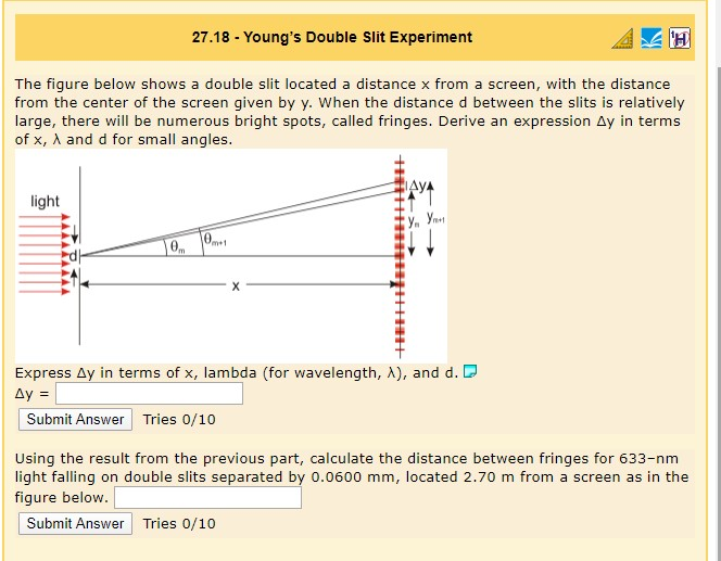 Solved 27.18 - Young's Double Slit Experiment The figure | Chegg.com