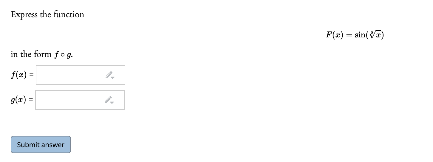 Solved Express the function F(x) = sin(2) in the form fog. | Chegg.com