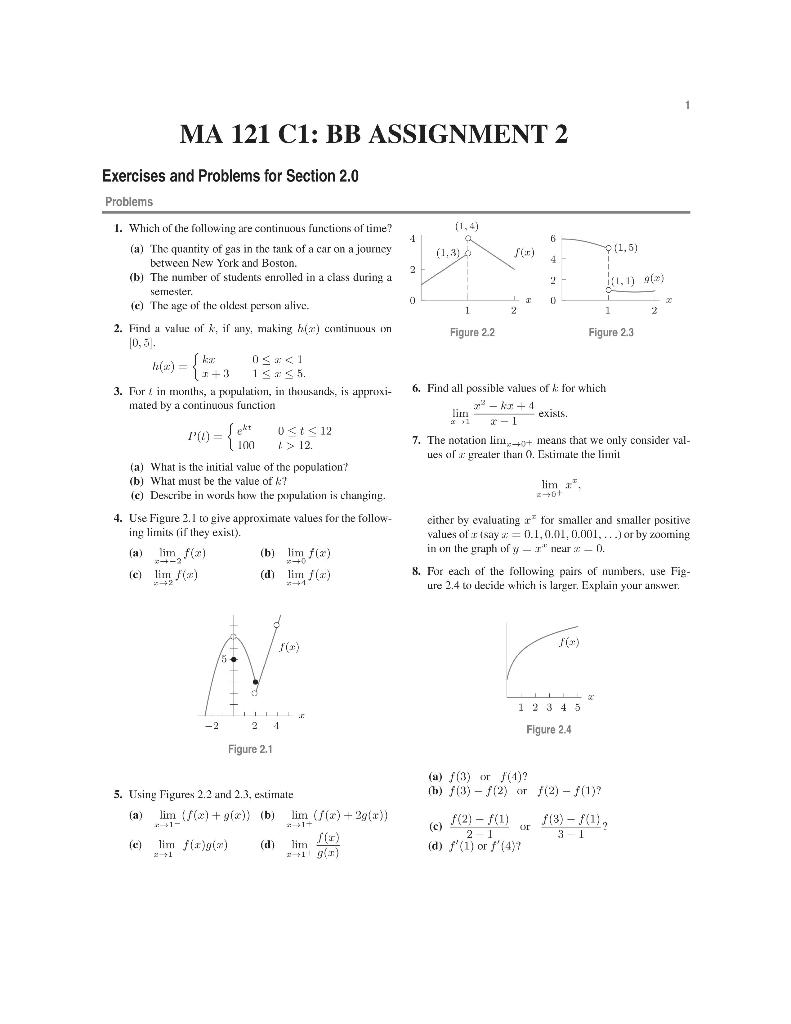 Solved MA 121 C1: BB ASSIGNMENT 2 Exercises and Problems for | Chegg.com