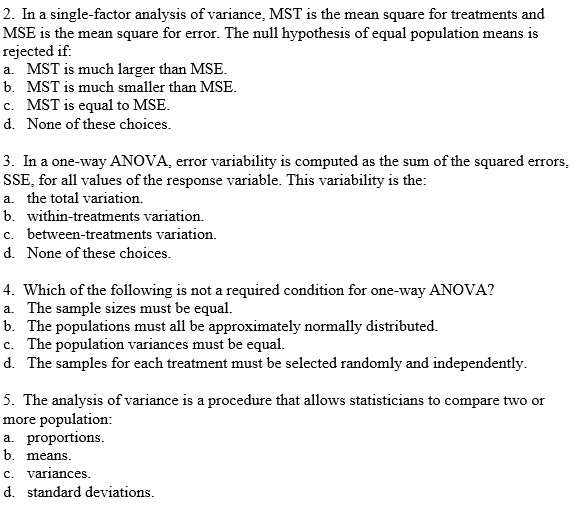Solved 2. In a single-factor analysis of variance, MST is | Chegg.com