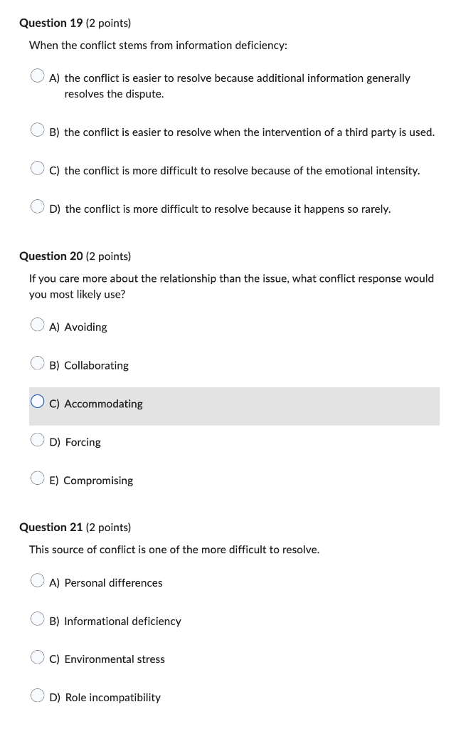 Solved When the conflict stems from information deficiency: | Chegg.com
