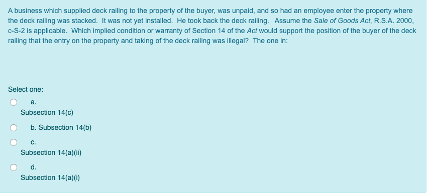 Solved Implied conditions in contract 14 In a contract of | Chegg.com
