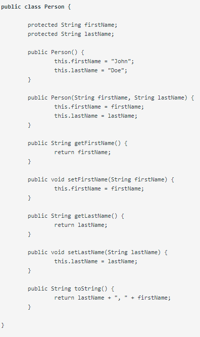 Solved public class Person { protected String firstName; | Chegg.com