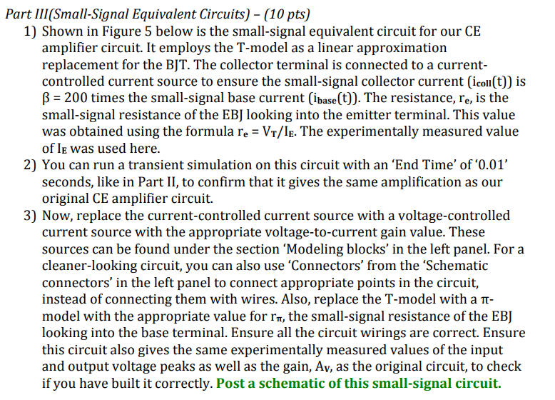 Solved Part III(Small-Signal Equivalent Circuits) - (10 pts) | Chegg.com