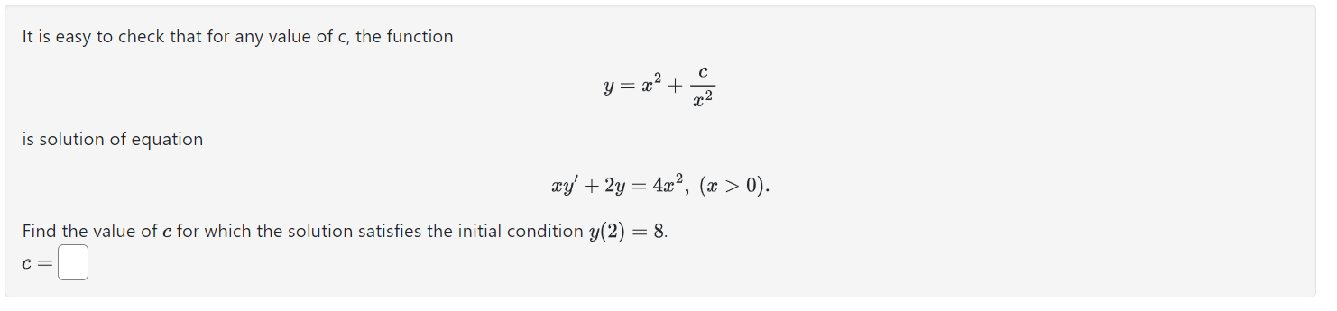 Solved It is easy to check that for any value of c, the | Chegg.com